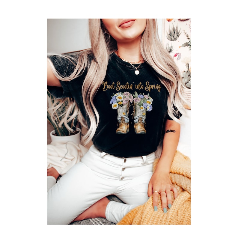 Boot Scootin' Into Spring Wildflower Boot Tshirt Flower Boot Tee ...