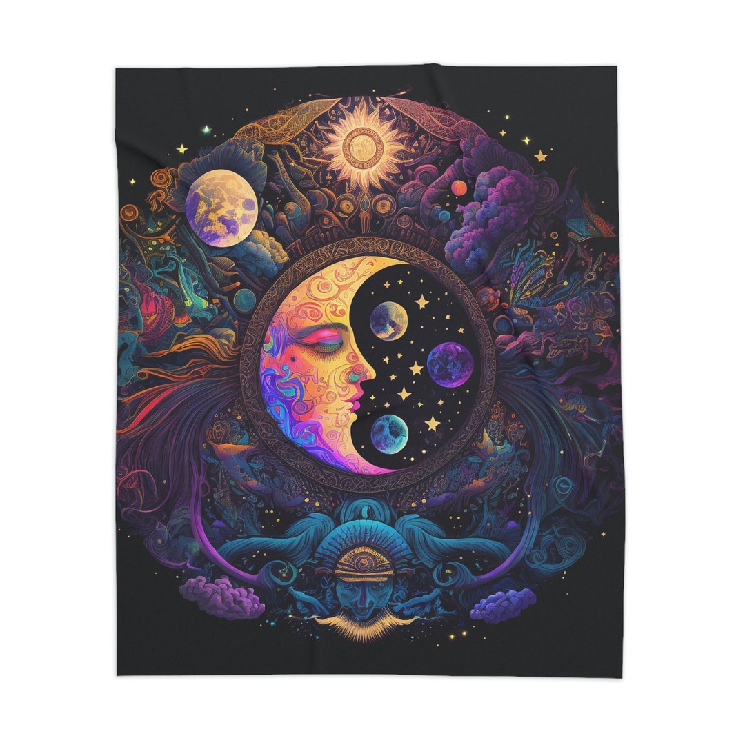 Sun and Moon Sherpa150 Blanket Boho Botanical Cosmic Nature Lover Home ...