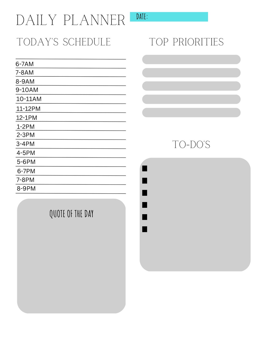 Basic Printable Daily Planner - Etsy