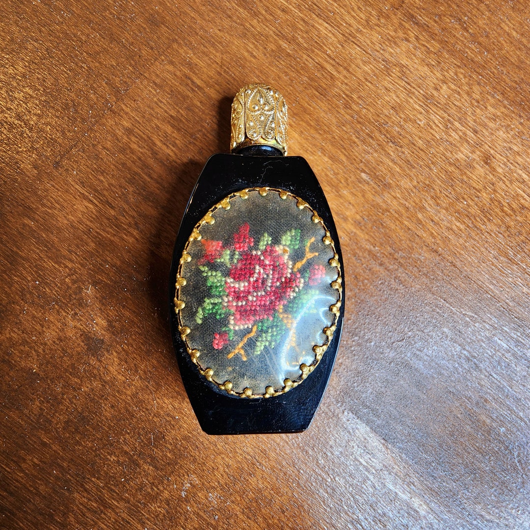 Vintage Austrian Petit Point Black Glass Perfume Bottle, 1950s or 1960s ...