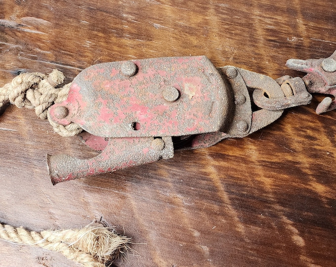 Vintage Farm Primitive Tool, Old Block and Tackle Pulley Hoist - Etsy
