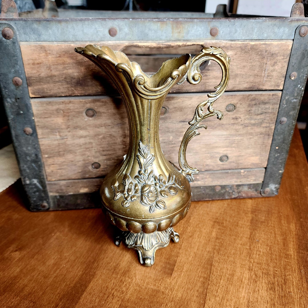 Vintage Fancy Brass Pitcher, Ewer, Vase - Features Pour, Carry Handle ...