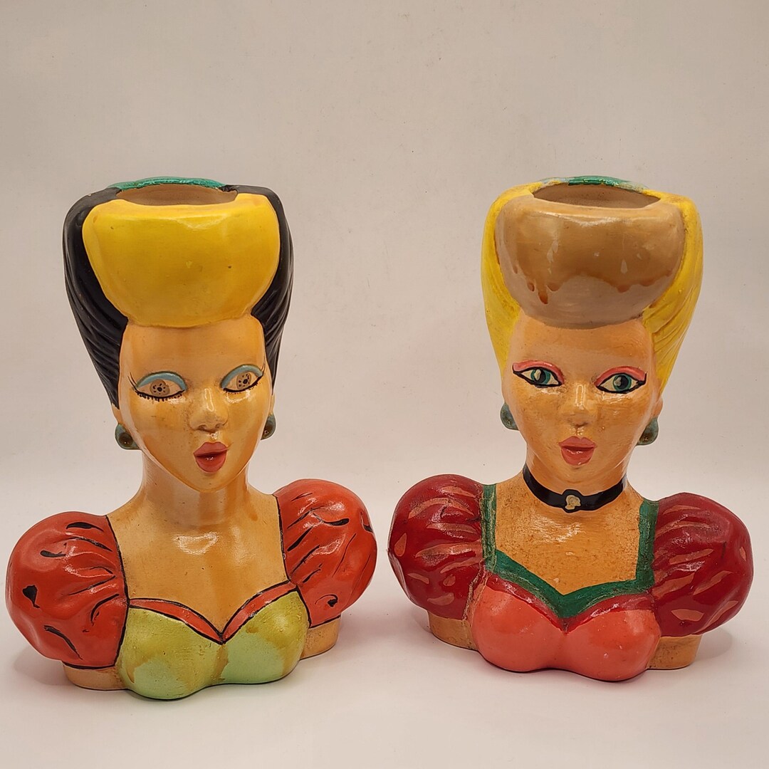 Vintage Lady Head Vases, Set of Two - Etsy