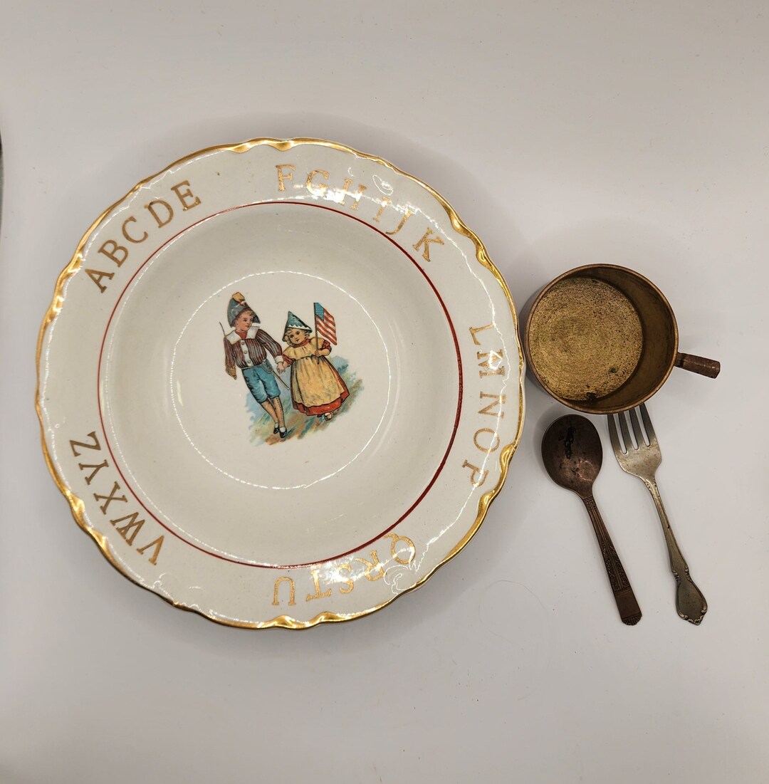 Childs Baby Alphabet Bowl and Antique Cup With Silverware - Etsy