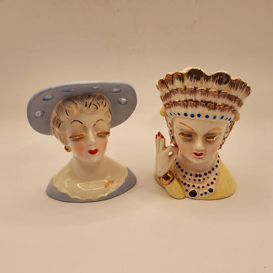 Vintage Lady Head Vases, Set of Two - Etsy