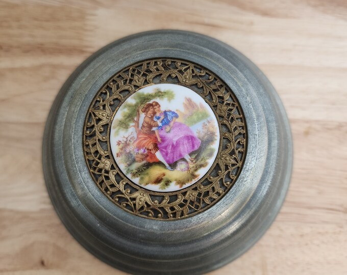 Antique, French Victorian Musical Powder Box W/ Handpainted Scene on ...