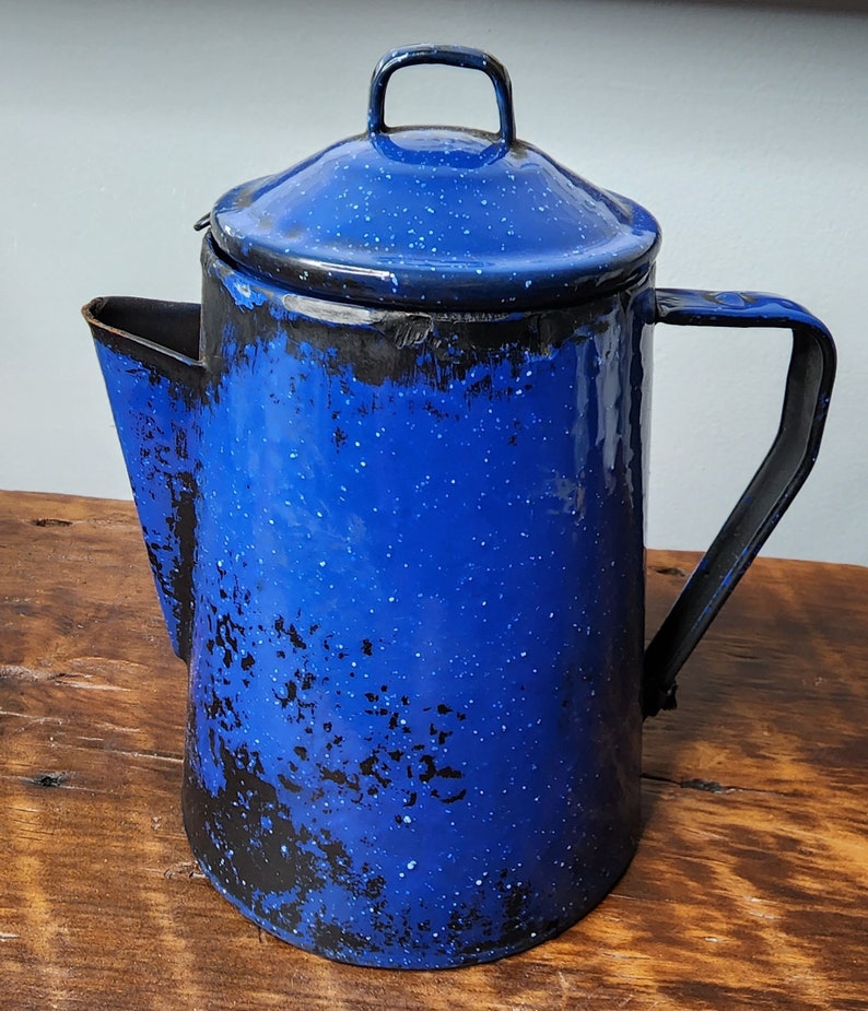 Vintage Dark Blue Speckled Graniteware Coffee Pot With Percolator - Etsy