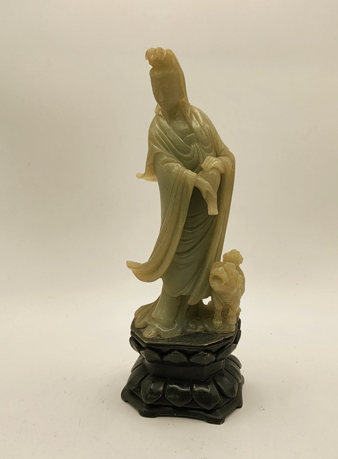 Antique Jade Figurine Asian Statue Mounted on Wooden Base - Etsy