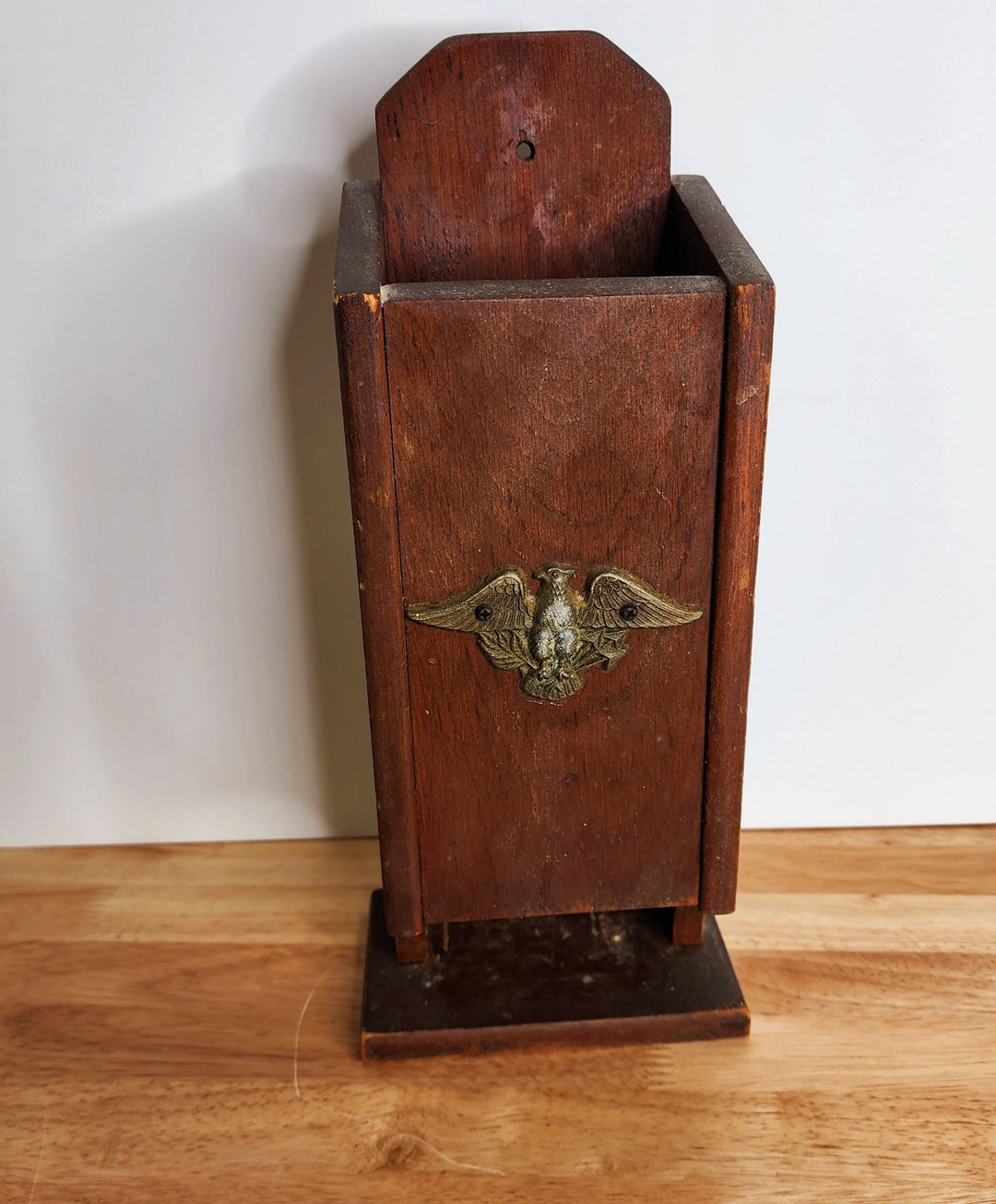 Vintage Wooden Matchstick Holder With Eagle Long Matchsticks Fireplace ...
