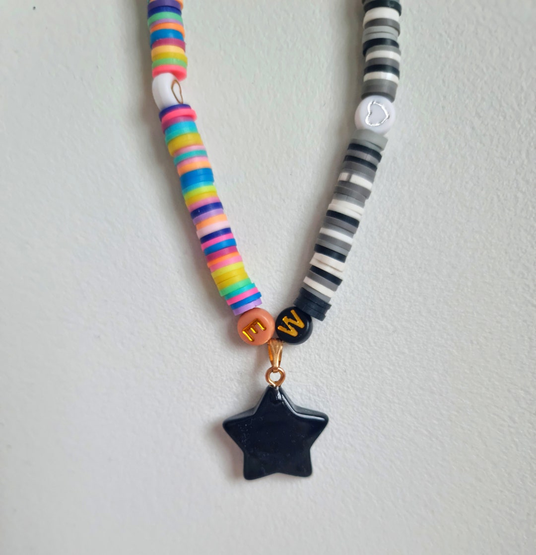 Wednesday Addams Inspired Heishi Necklace: Personalized Initial Charm ...