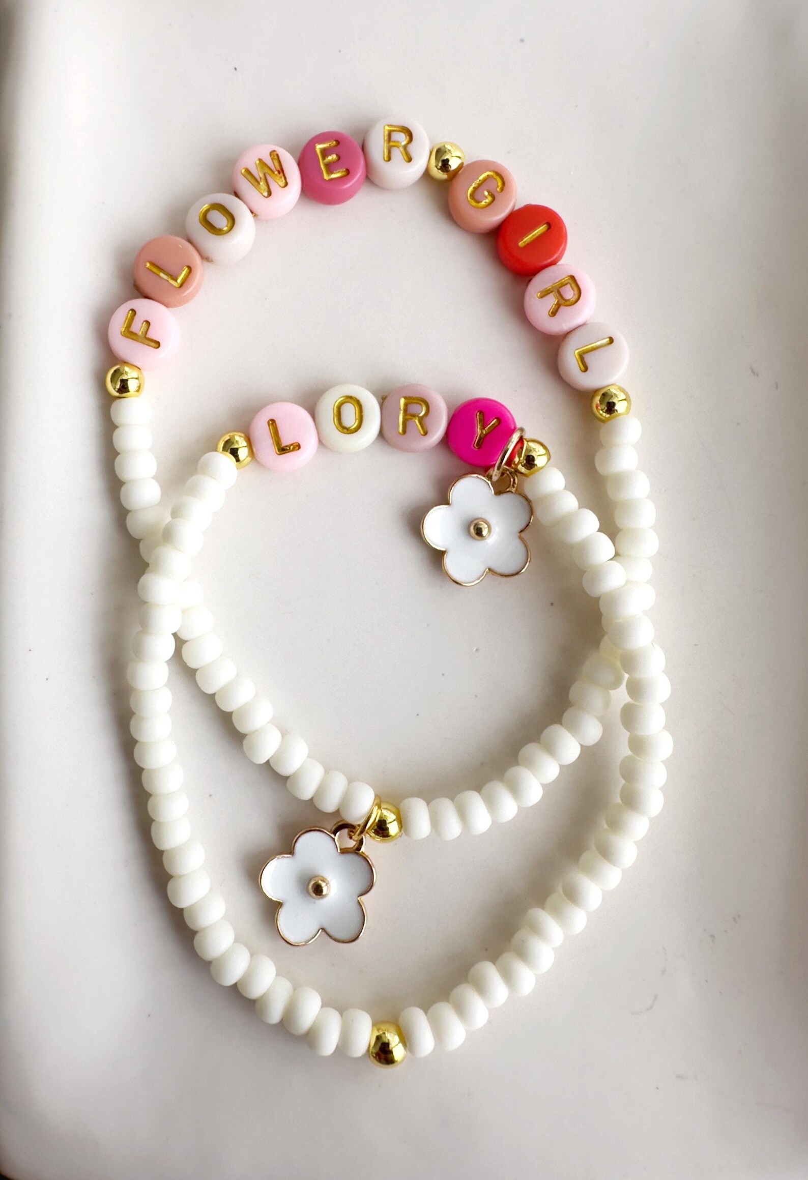 Personalized Flower Girl Bracelet: Seed Bead Name Bracelet, Baptism ...