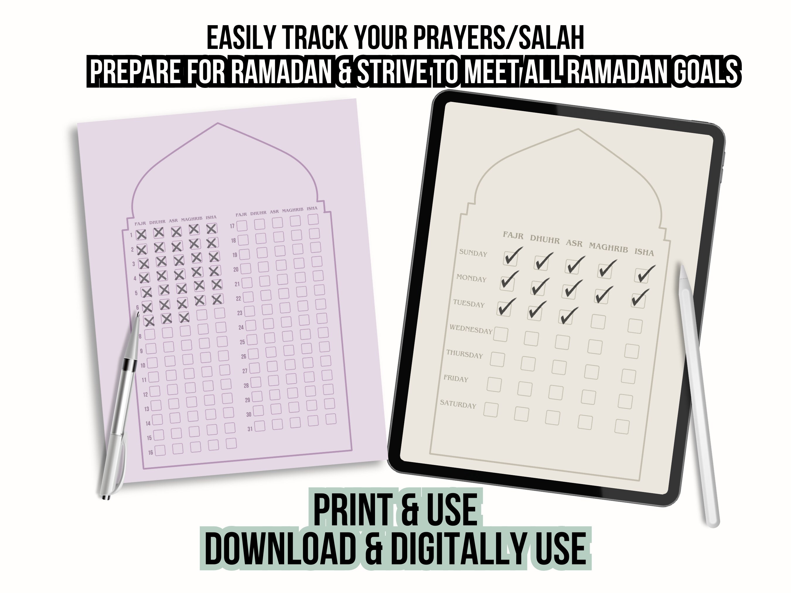 Prayer / Salah Tracker Printable & Digital Use Daily, Weekly Monthly ...