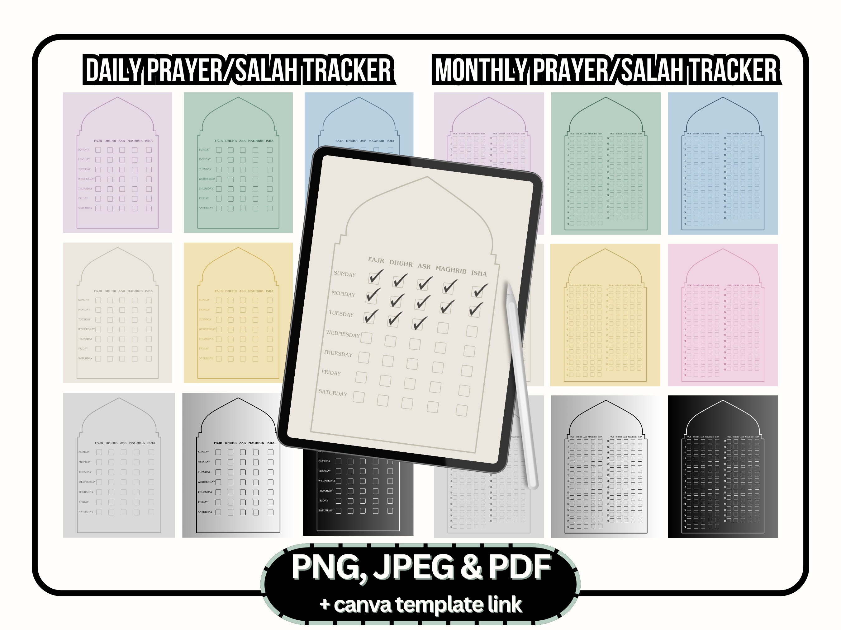 Prayer / Salah Tracker Printable & Digital Use Daily, Weekly Monthly ...