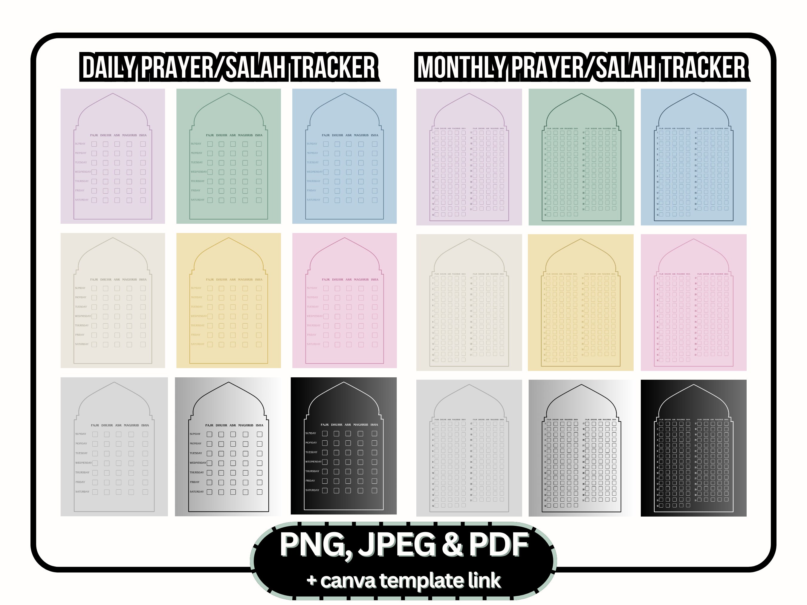 Prayer / Salah Tracker Printable & Digital Use Daily, Weekly Monthly ...