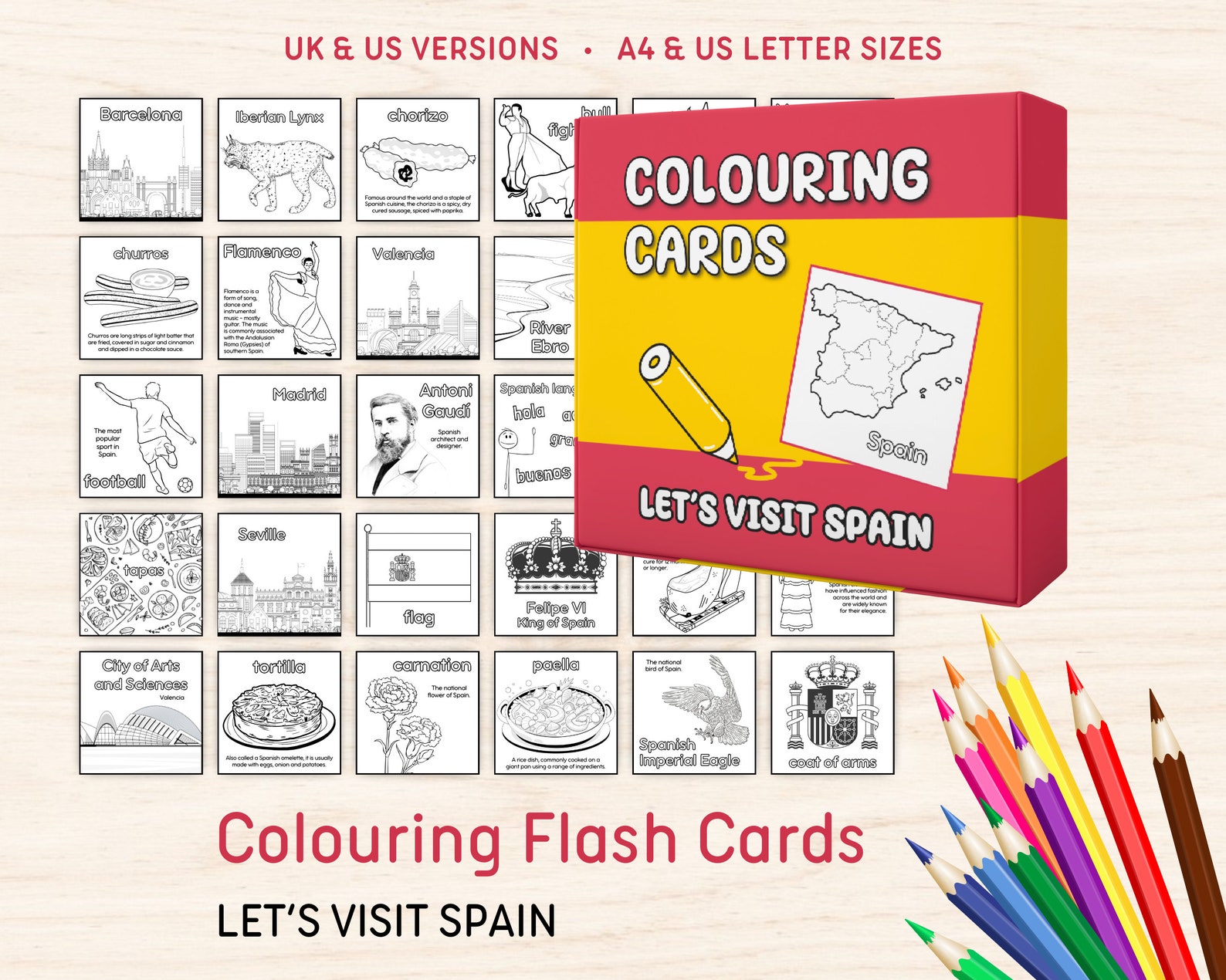Visit Spain Flash Cards Activity | Colouring Activity Educate About ...