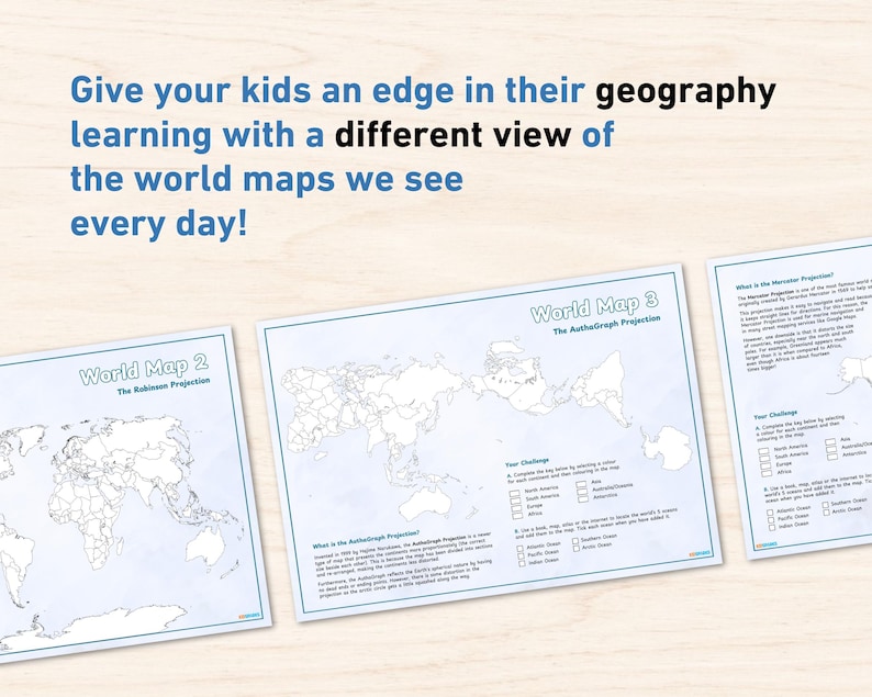 World Maps Printable Colouring Activity, Kids Geography, Map Learning ...