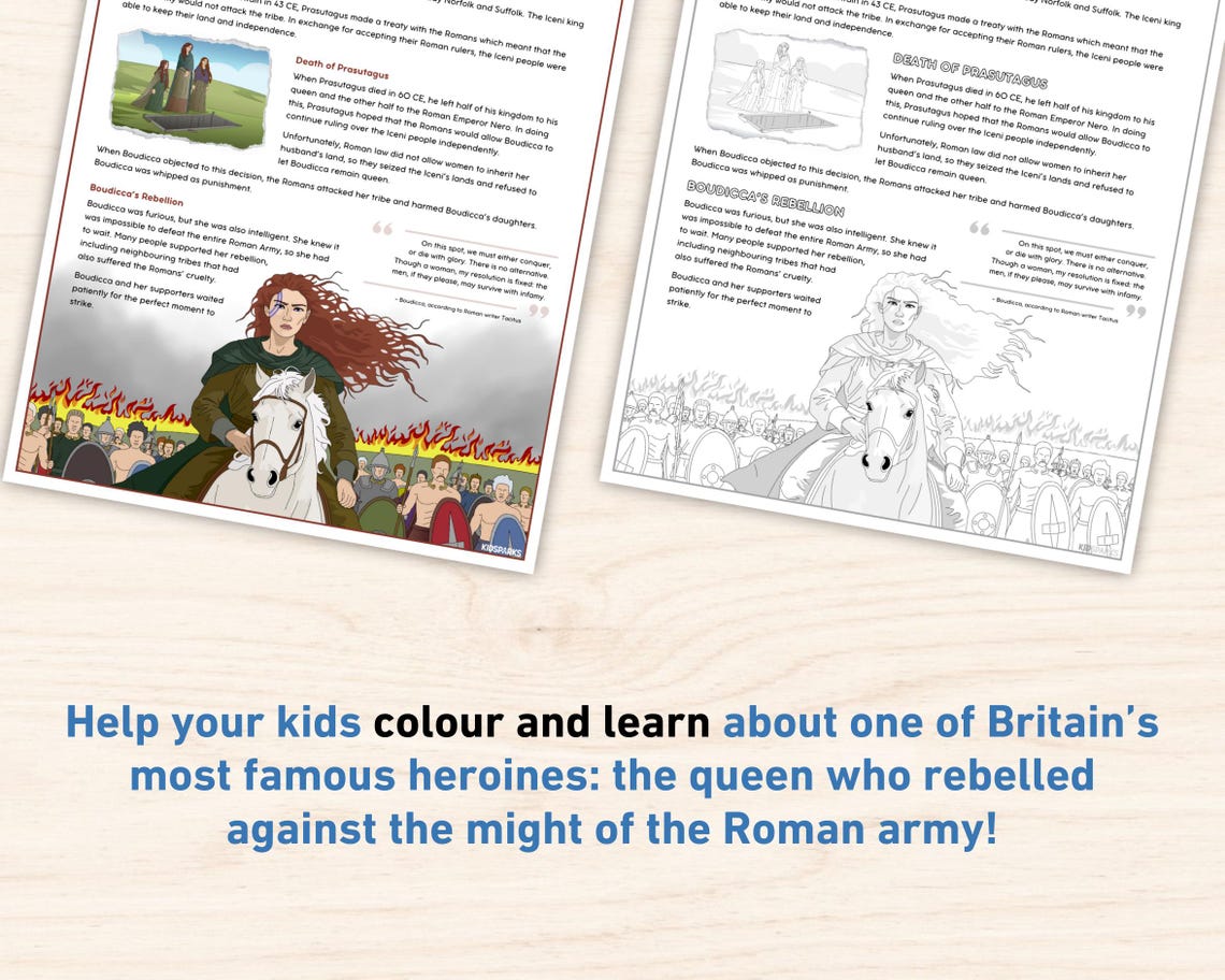 Queen Boudicca Printable Colouring Activity, Roman Britain Kids History ...