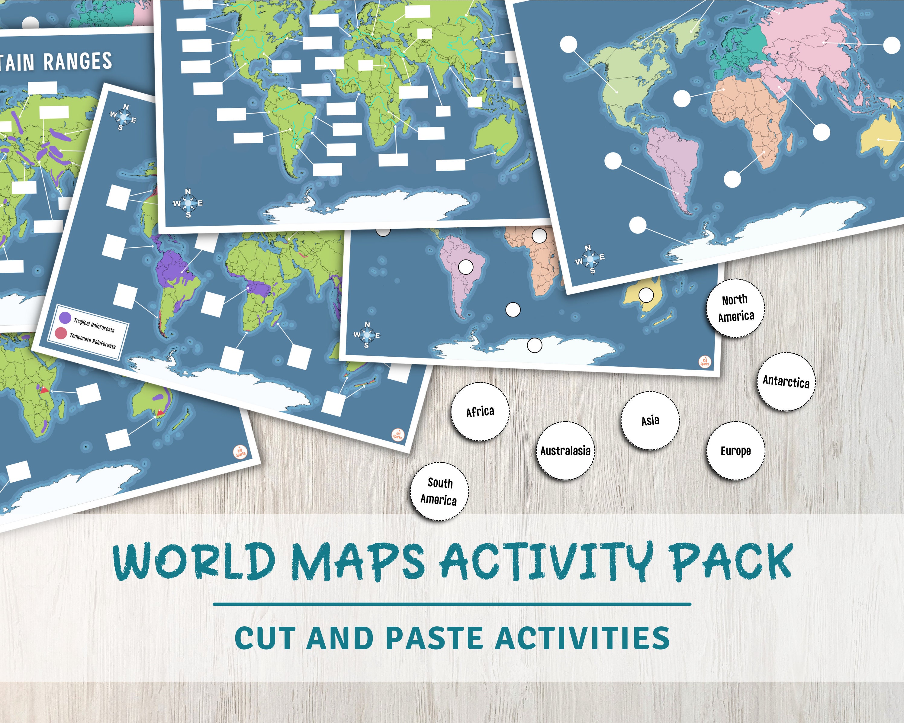 World Maps Activity Pack Cut Paste Label Geography Learning - Etsy ...