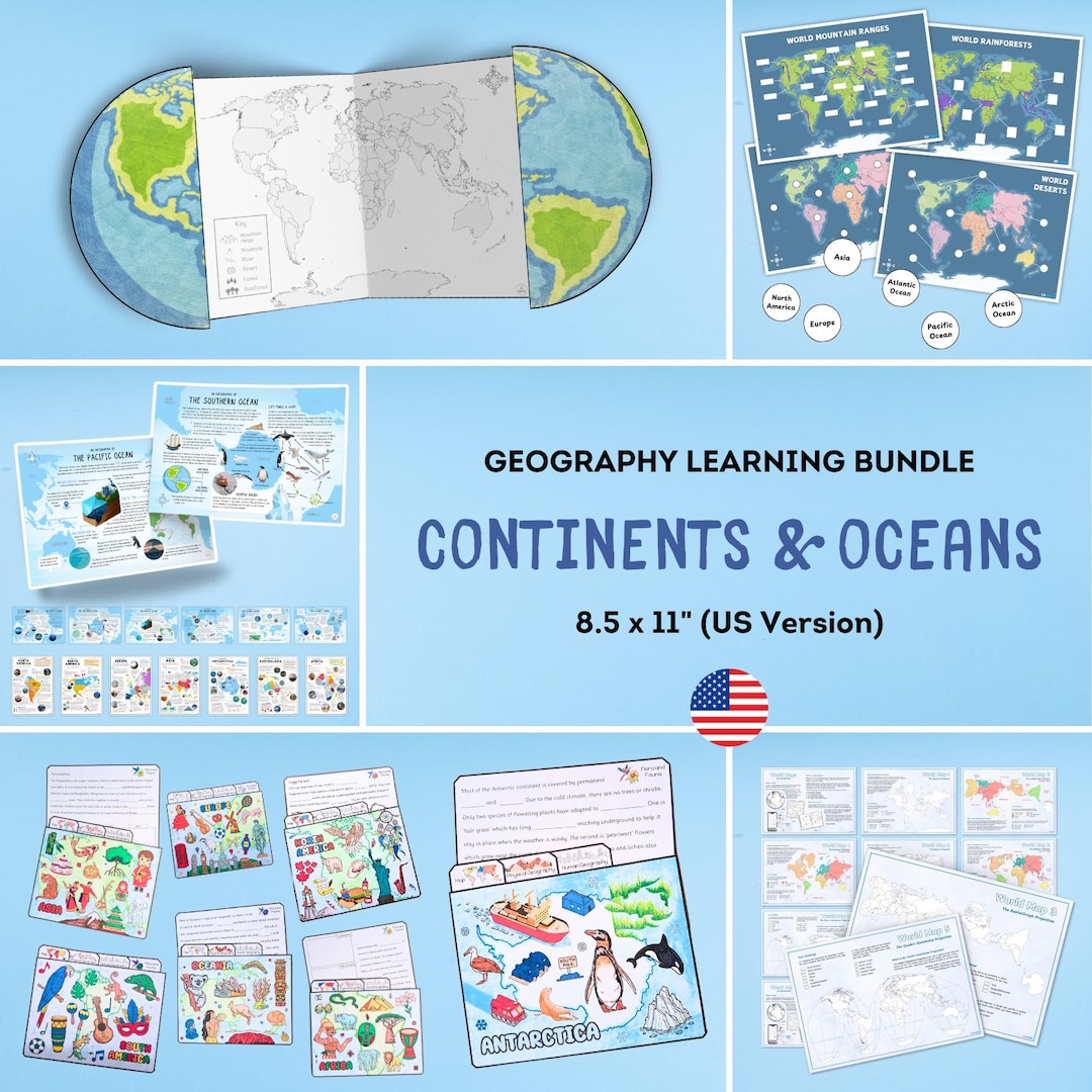 Continents and Oceans Learning BUNDLE, Infographics Foldable World Map ...