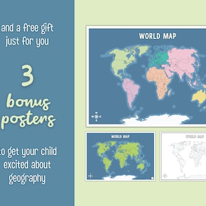 World Maps Poster Pack | Display Map Coloring Continents Oceans ...