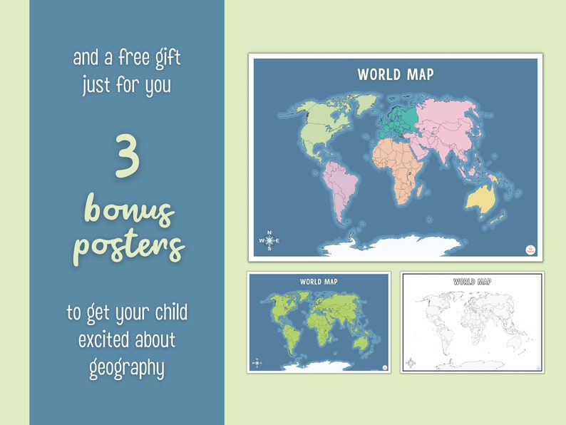 World Maps Poster Pack | Display Map Coloring Continents Oceans ...