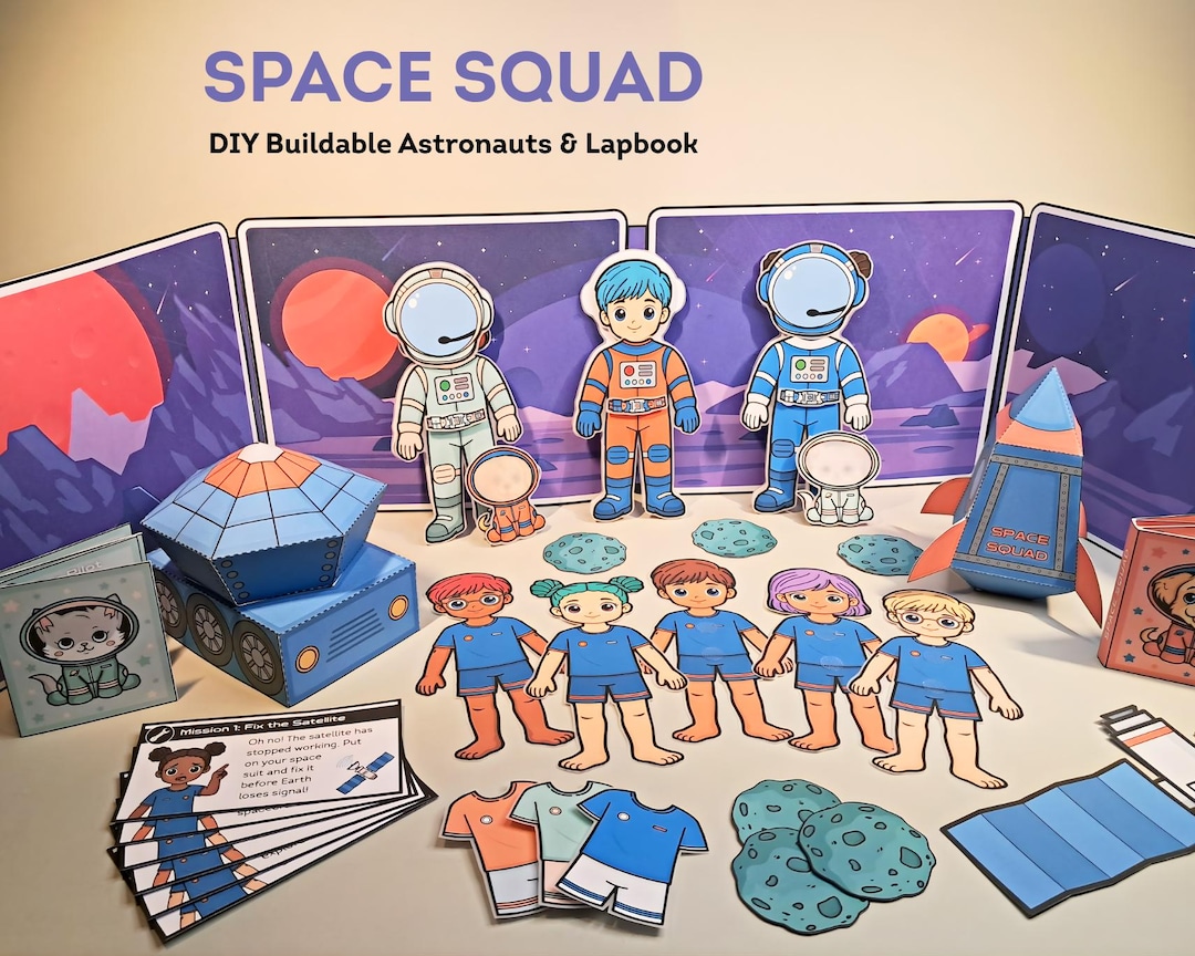 Astronaut Paper Dolls Printable Space Play Pack | Cut & Build Dress up ...