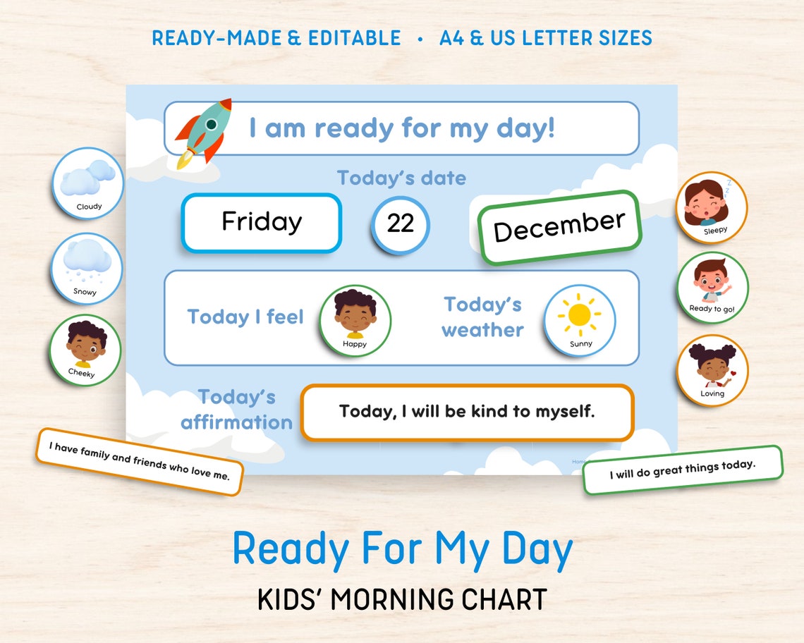 Editable Morning Chart | Kids Ready for My Day Chart, Visual Morning ...