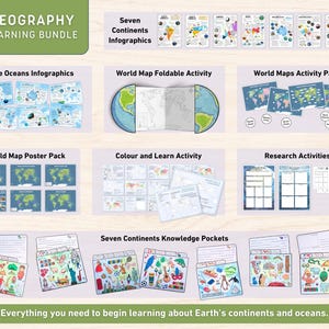 Continents and Oceans Learning BUNDLE, Infographics Foldable World Map ...