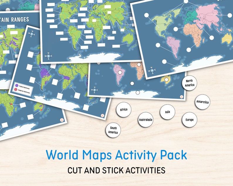World Maps Activity Pack | Cut Paste Label Geography Learning Education ...
