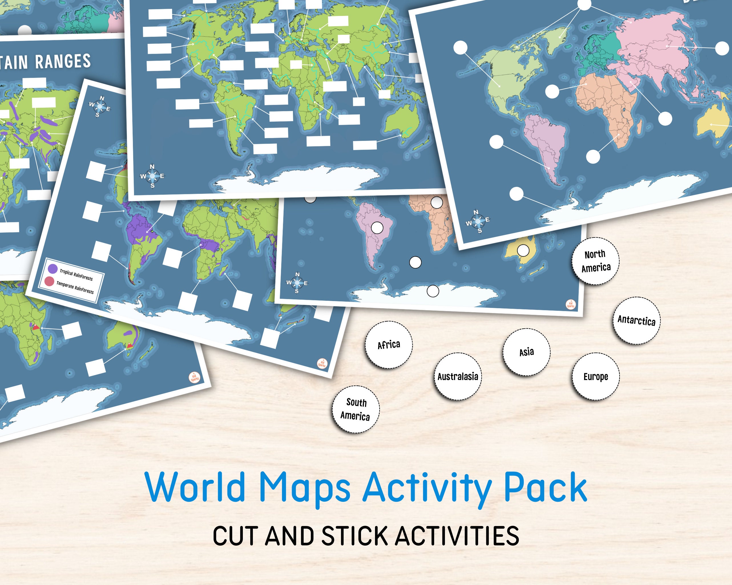 World Maps Activity Pack | Cut Paste Label Geography Learning Education ...