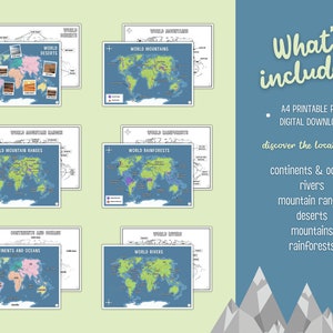 World Maps Poster Pack | Display Map Coloring Continents Oceans ...