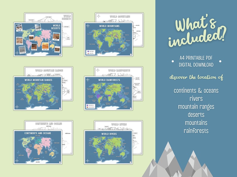 World Maps Poster Pack | Display Map Coloring Continents Oceans ...