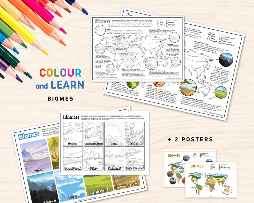 Biomes Printable Colouring Activity, Kids Geography Posters, Map ...