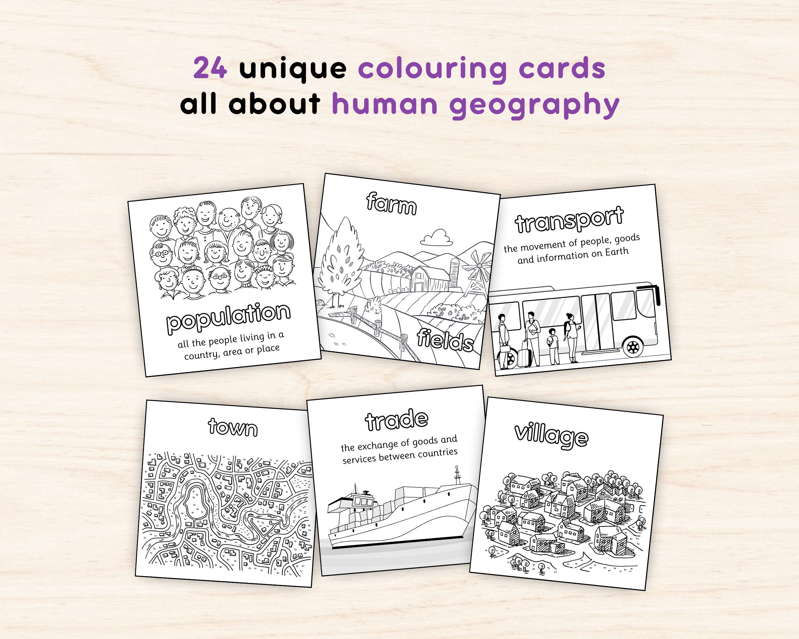 Human Geography Flash Cards Activity | Colouring Craft Educate About ...