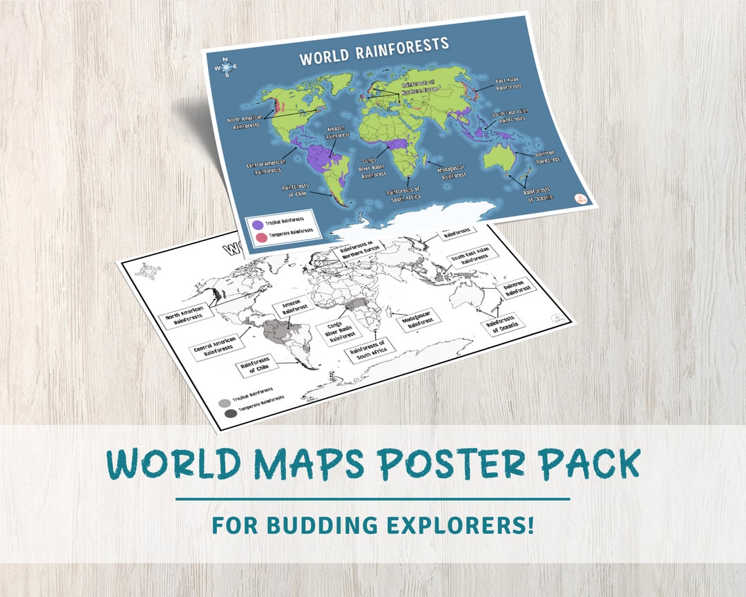 World Maps Poster Pack Display Map Coloring Continents - Etsy Ireland