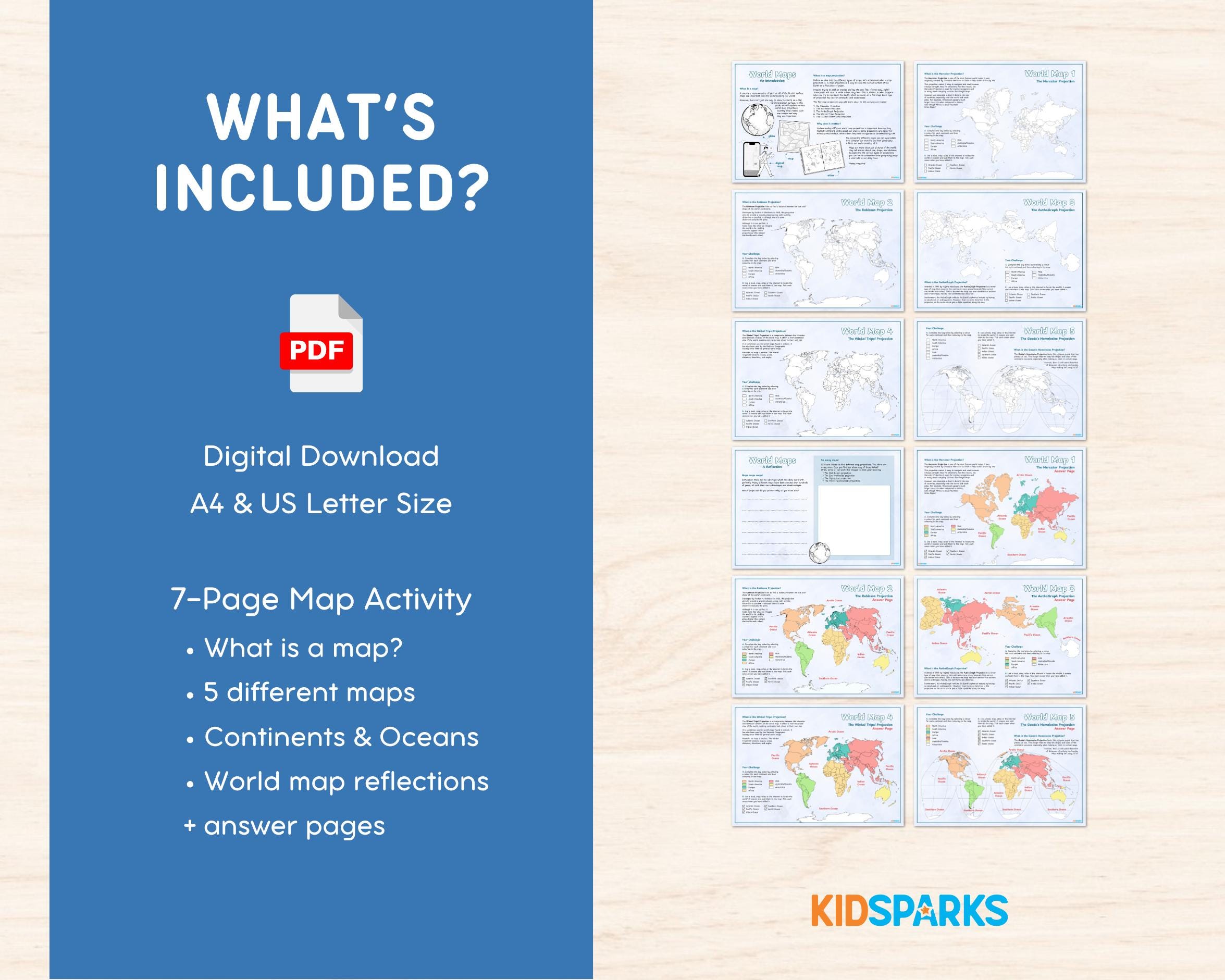 World Maps Printable Colouring Activity, Kids Geography, Map Learning ...