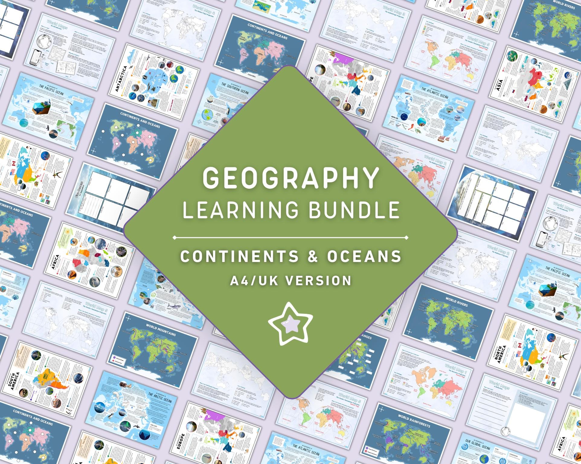 Continents and Oceans Learning BUNDLE, Infographics Foldable World Map ...