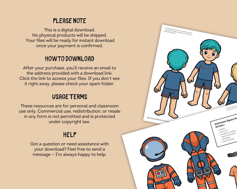 Astronaut Paper Dolls Printable Space Play Pack | Cut & Build Dress up ...