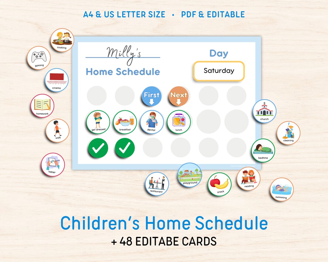 Editable Kids Home Schedule | Kids Daily Planner, Kids Organisation ...