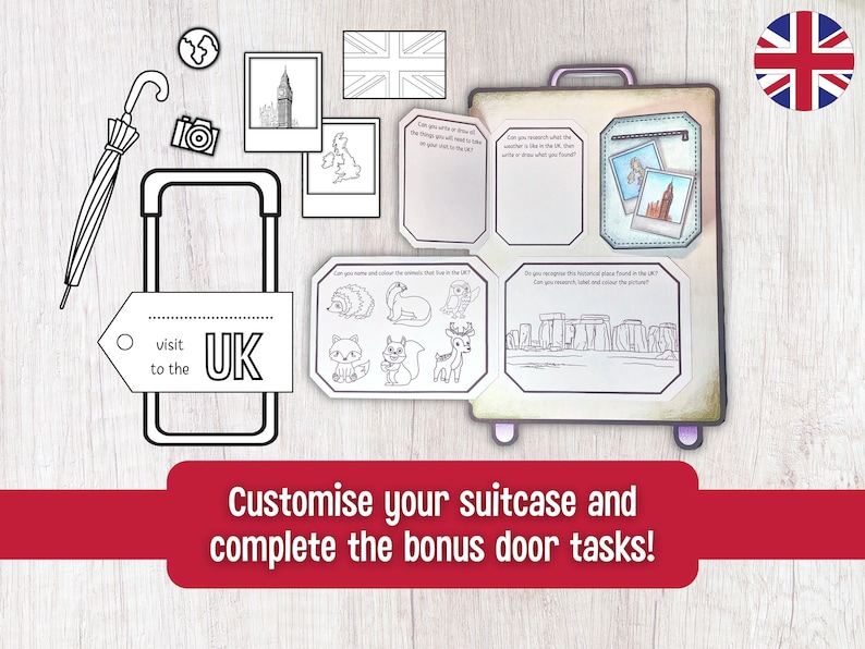 UK Suitcase Foldable | Travel England Scotland Geography Learning Kids ...