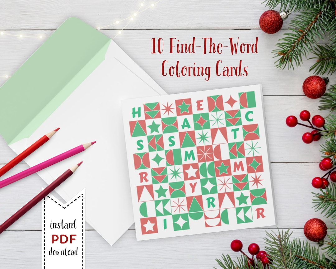 10 Printable Christmas Coloring Cards Envelopes Christmas - Etsy