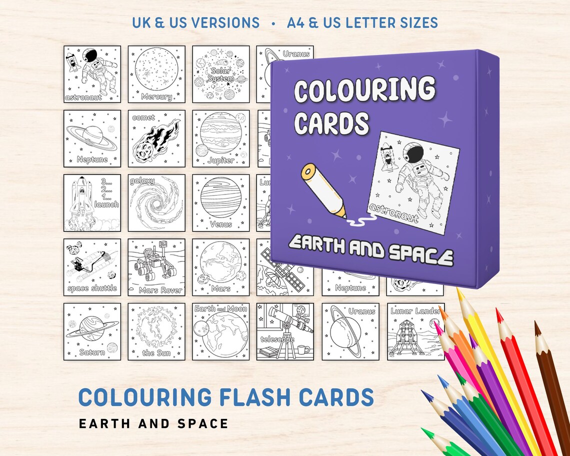 Printable Flash Cards, Earth and Space, Colouring Science Activity Kids ...