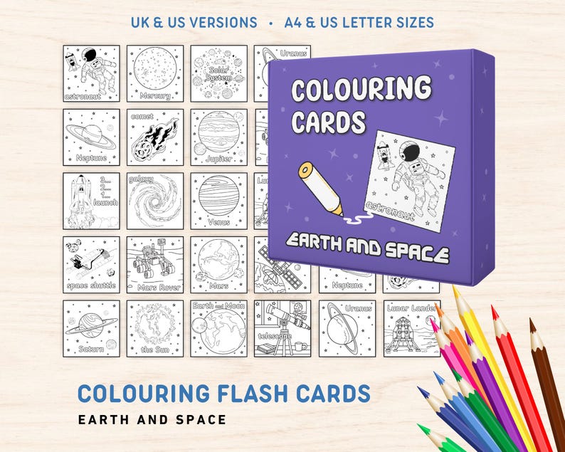 Printable Flash Cards, Earth and Space, Colouring Science Activity Kids ...