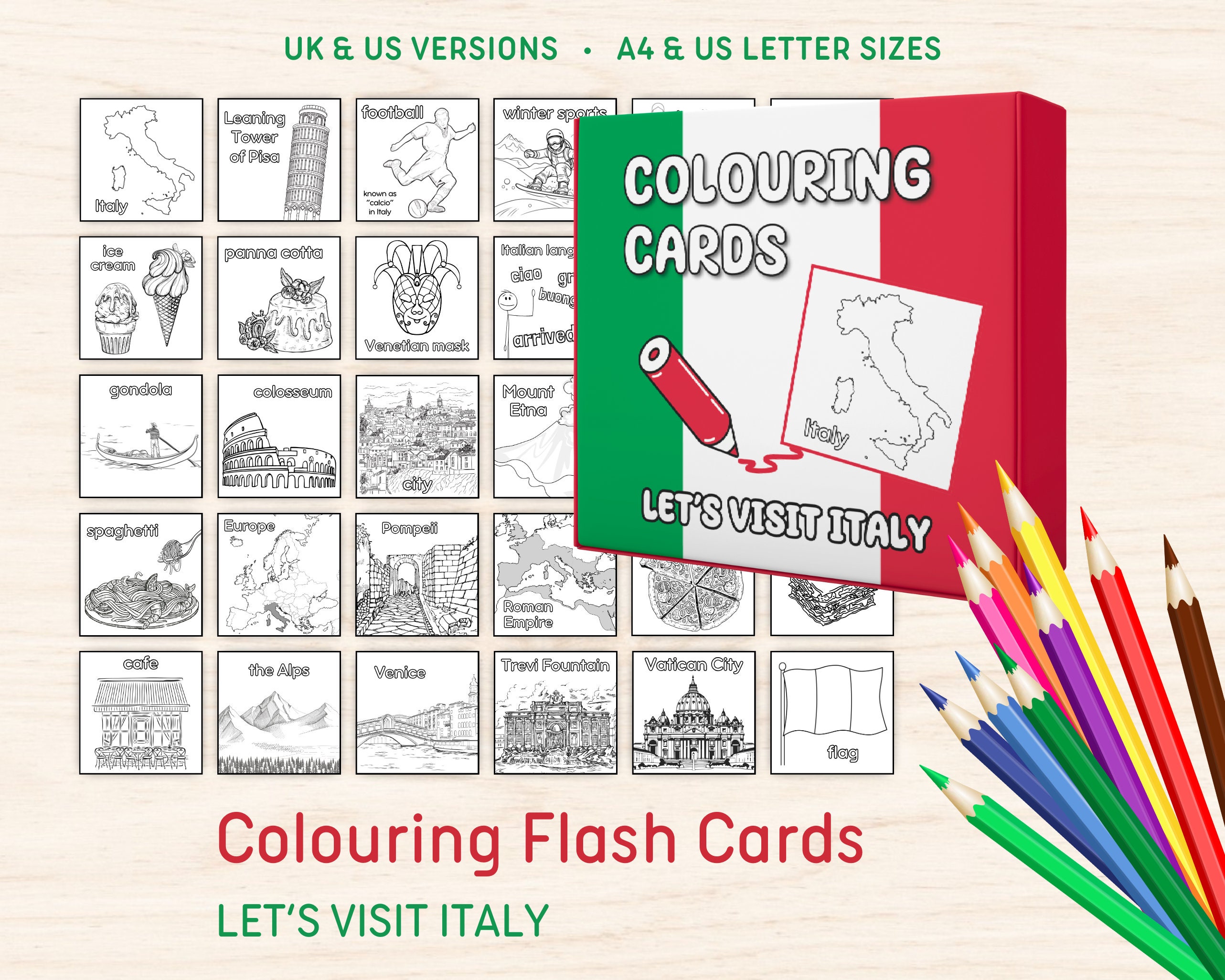Visit Italy Flash Cards Activity | Colouring Activity Educate About ...