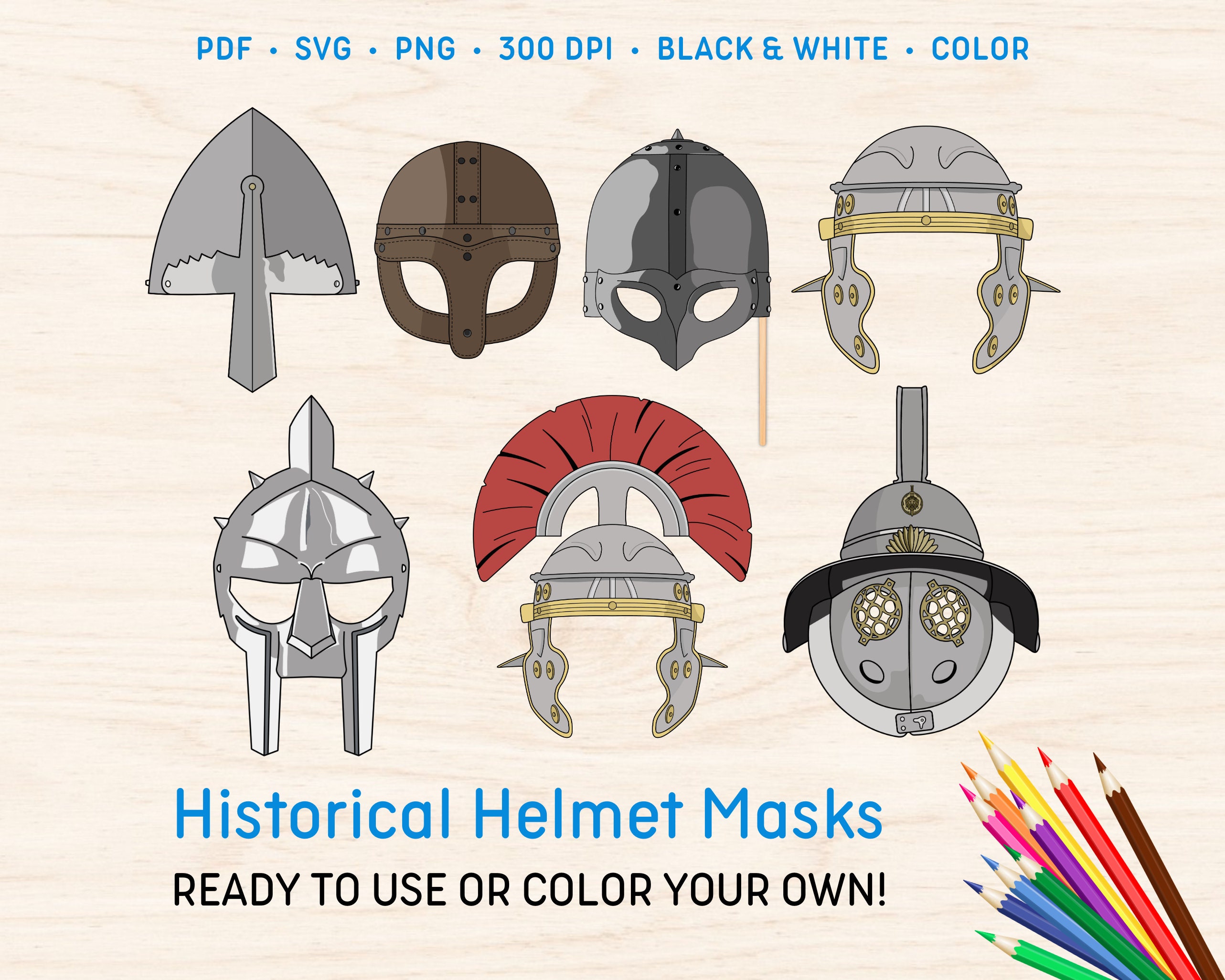 Historical Helmet Masks | History Costume, Photo Booth Masks, Decor for ...