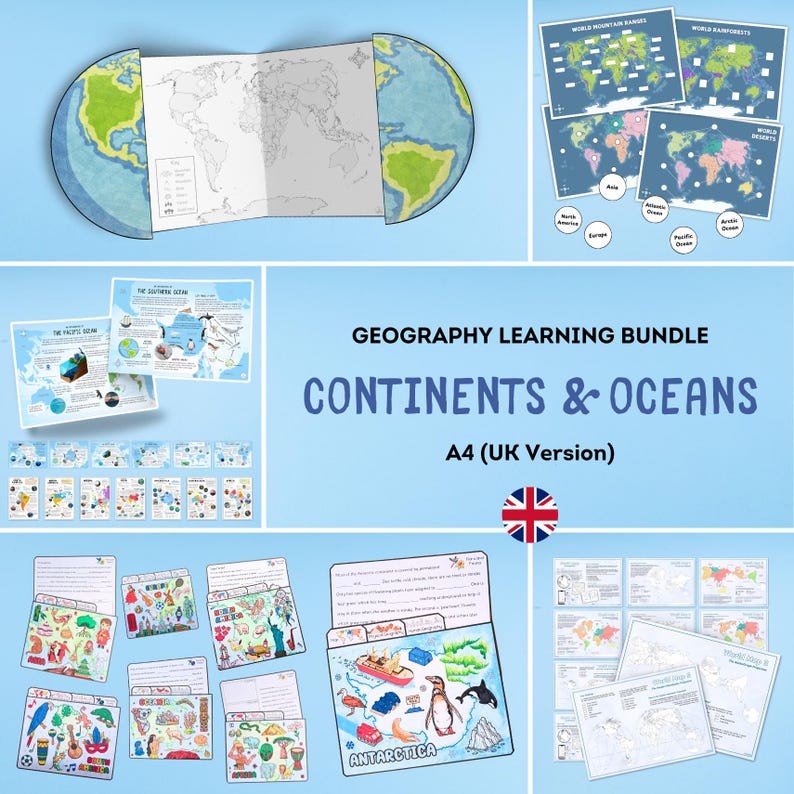 Continents and Oceans Learning BUNDLE, Infographics Foldable World Map ...