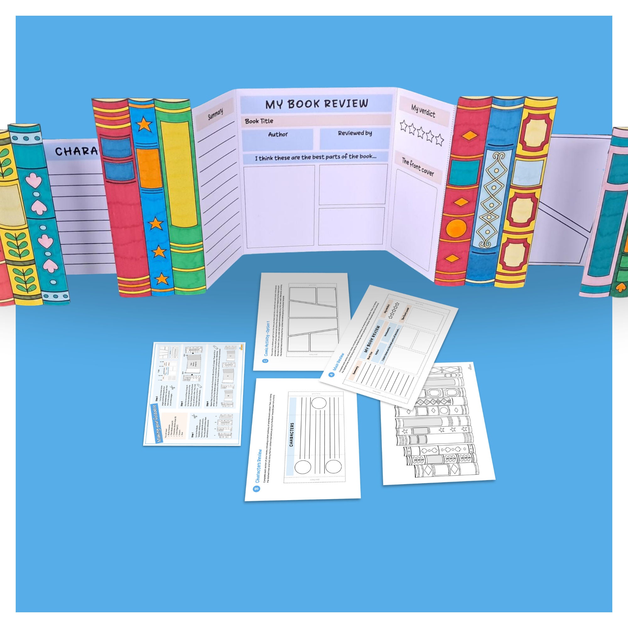 Foldable Book Review Activity Kids English Library Books Learning ...