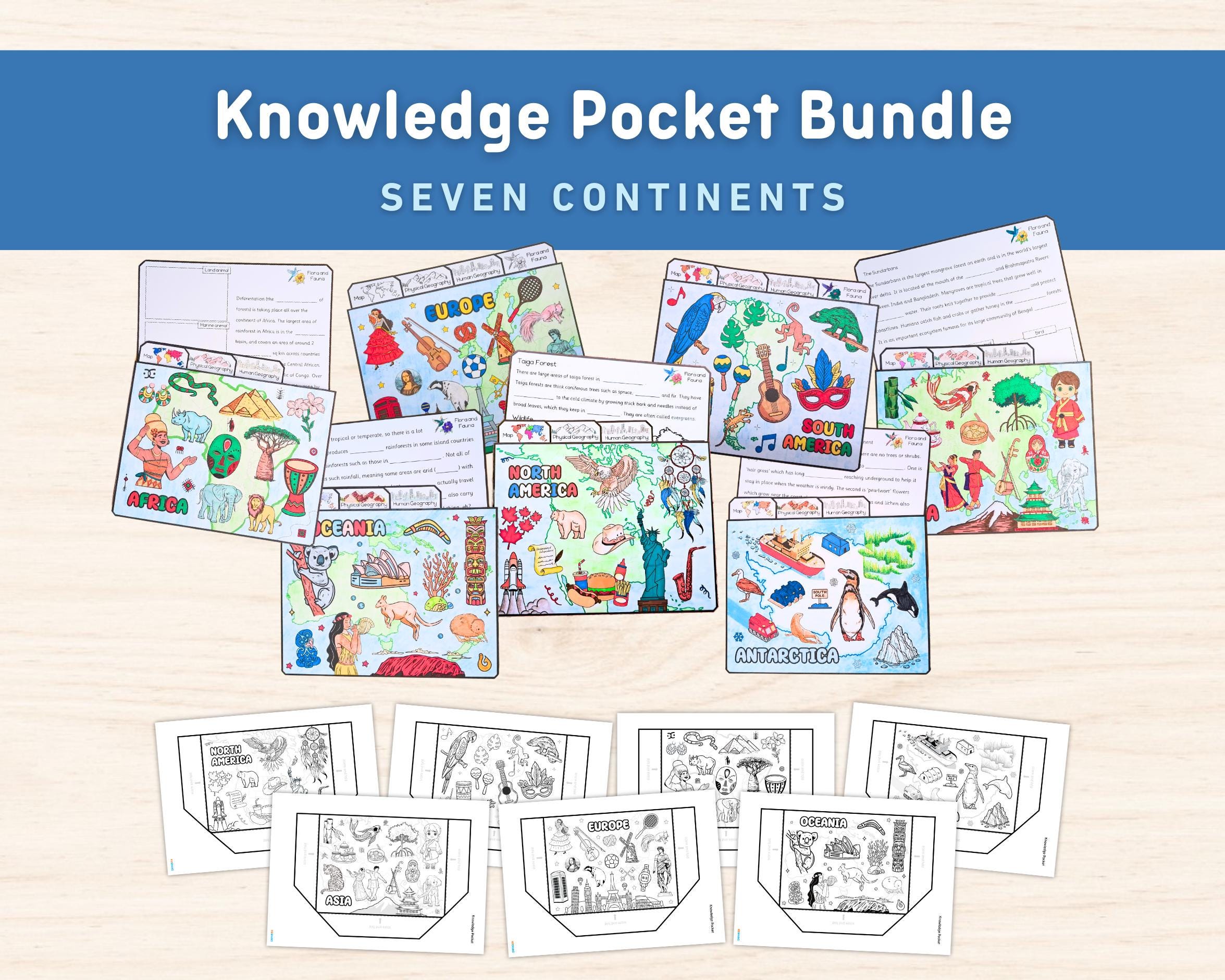 Bundle: 7 Continents Pocket Activities, Geography Knowledge Kids ...