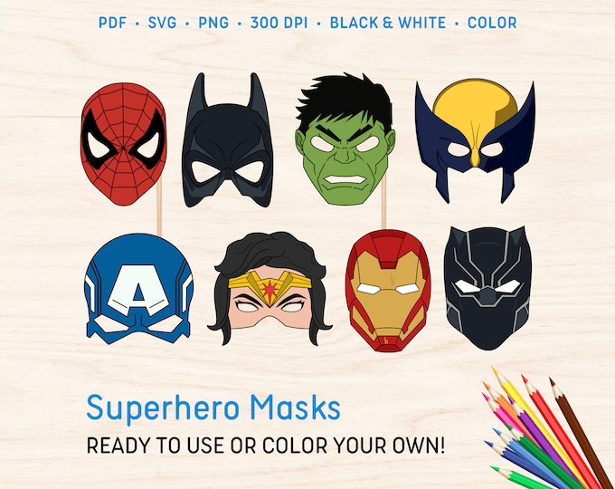 Superhero Printable Coloring Masks, Superhero Mask, Hero Mask, Villain ...