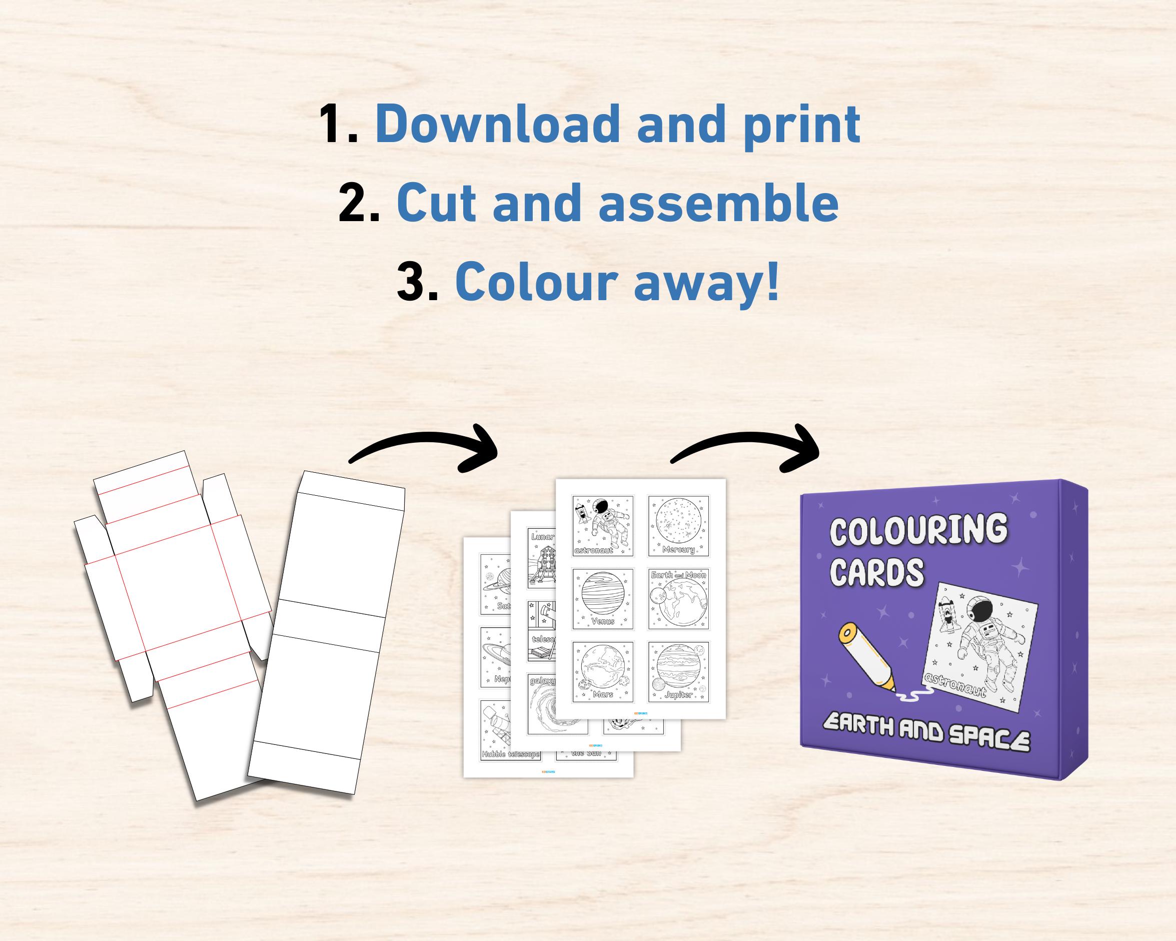 Printable Flash Cards, Earth and Space, Colouring Science Activity Kids ...